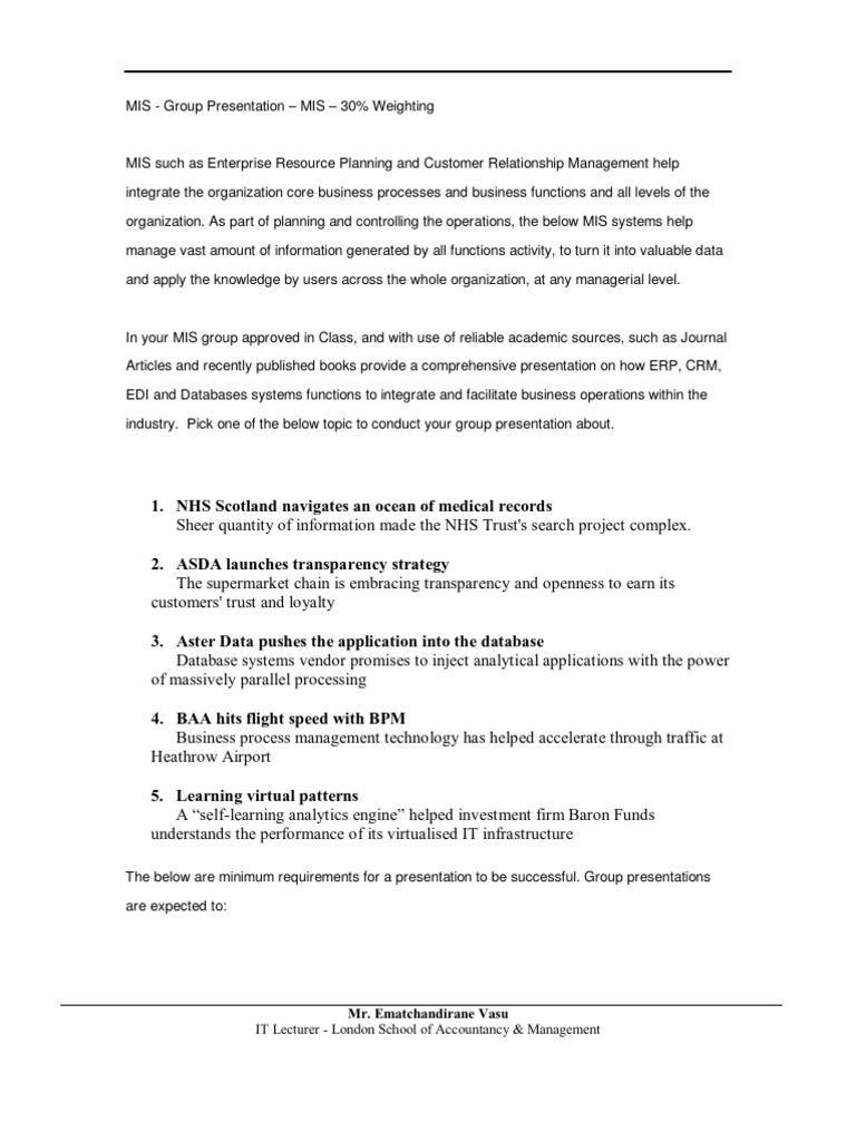 MIS Group Presentation July 2010 | PDF | Enterprise Resource Planning ...