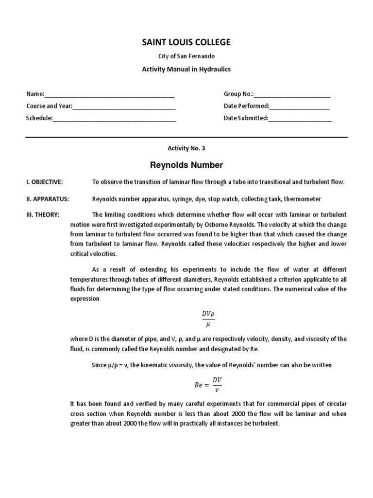 Experiment-3 Hydrau | PDF | Reynolds Number | Fluid Dynamics