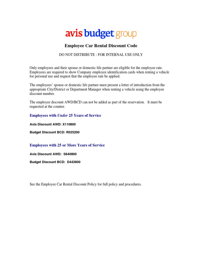 Employee Car Rental Discount Codes | PDF
