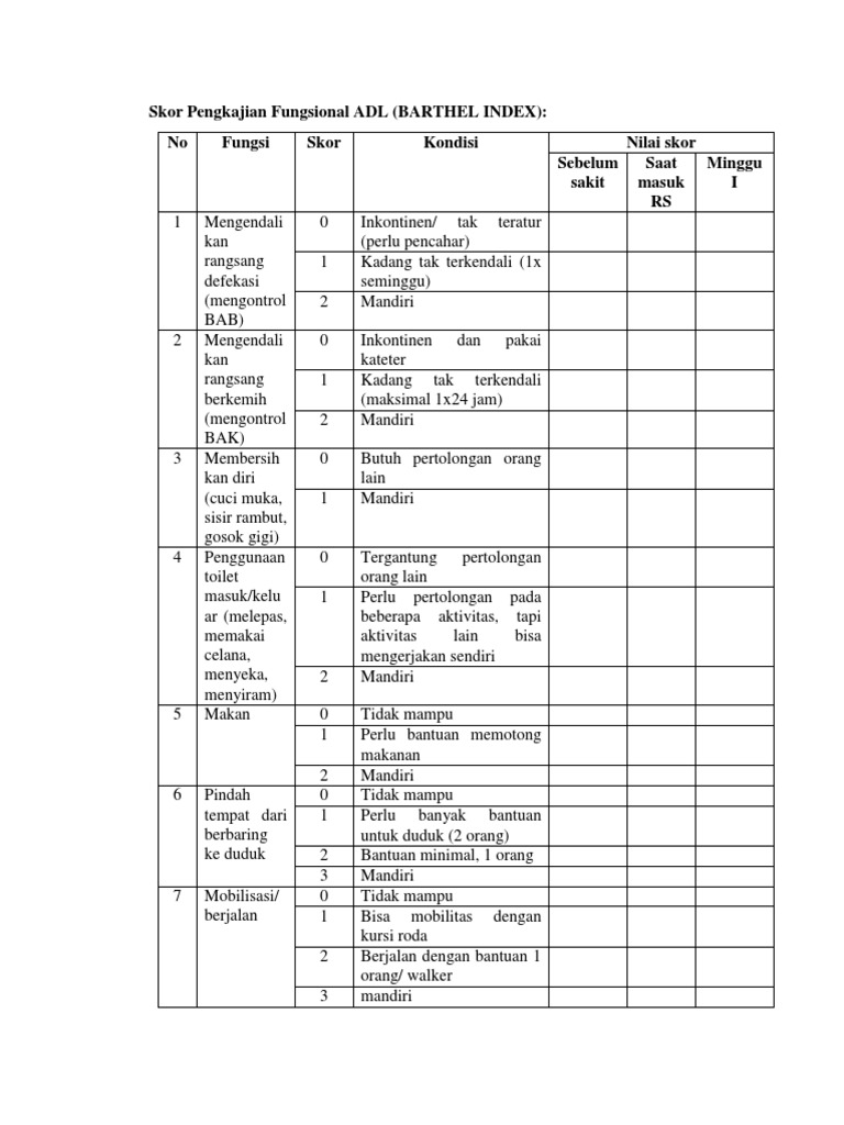 Skor Pengkajian Fungsional ADL | PDF