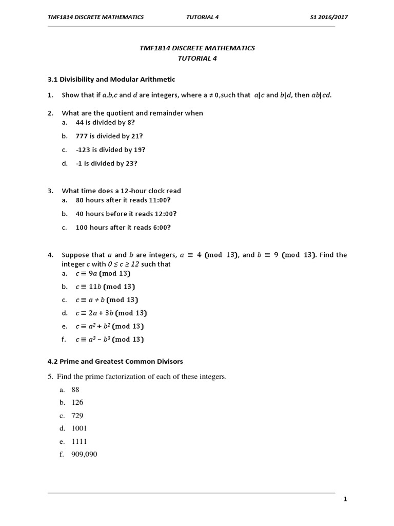 Tmf1814 Tutorial 4 Pdf If And Only If Arithmetic