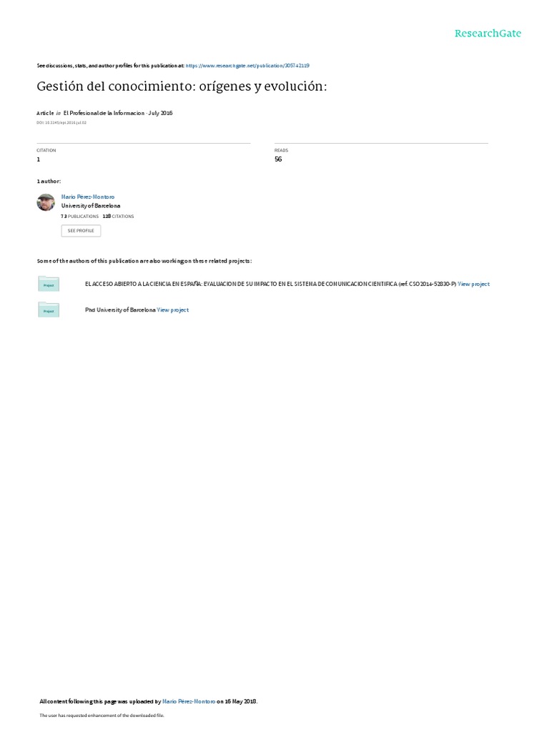 Gestion Del Conocimiento Origenes y Evolucion PDF | PDF | Conocimiento ...