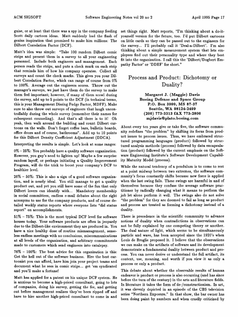 Process and Product: Dichotomy or Duality?: P.O. B o X 3999, Seattle W ...