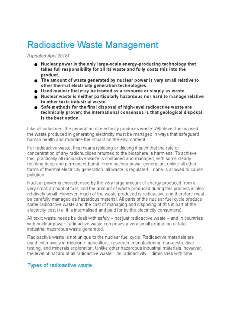 Overview of Radioactive Waste Management | PDF | Radioactive Waste ...