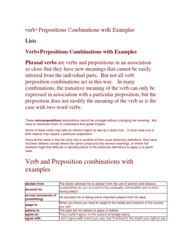 Verb Plus Prepositions | PDF | Preposition And Postposition | Verb