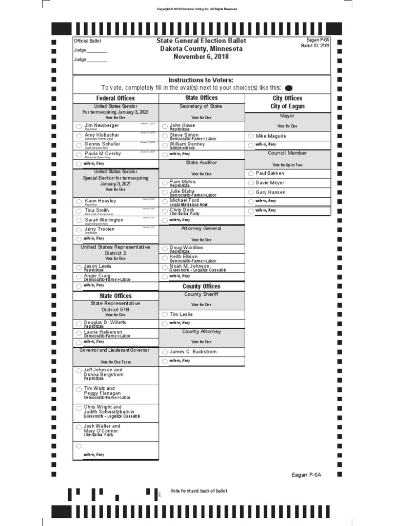 Dakota County Sample Ballot, Provided By: Office of The Secretary of ...