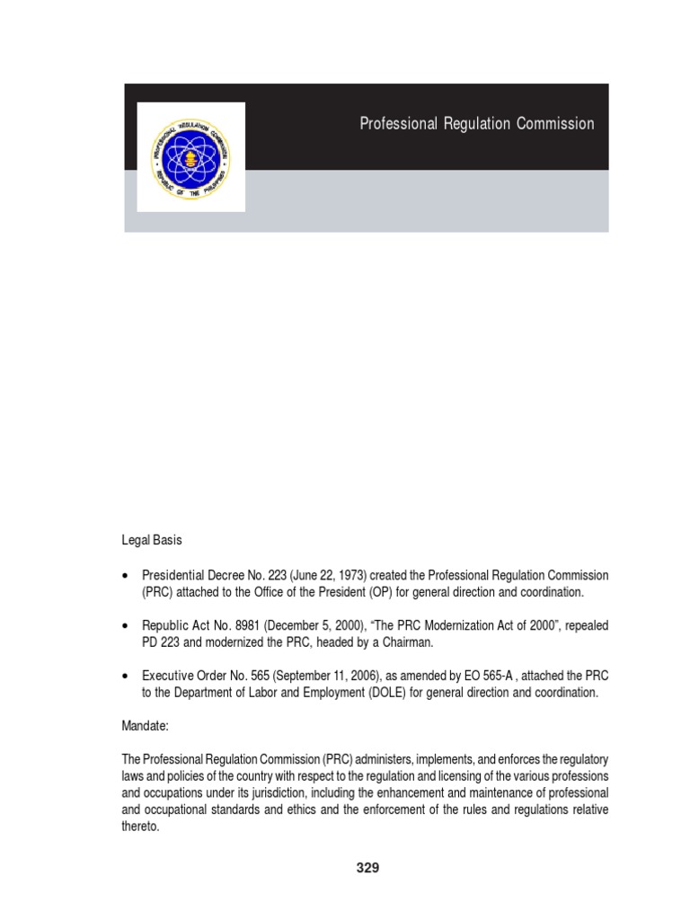 Professional Regulation Commission: Legal Basis | PDF | Government ...