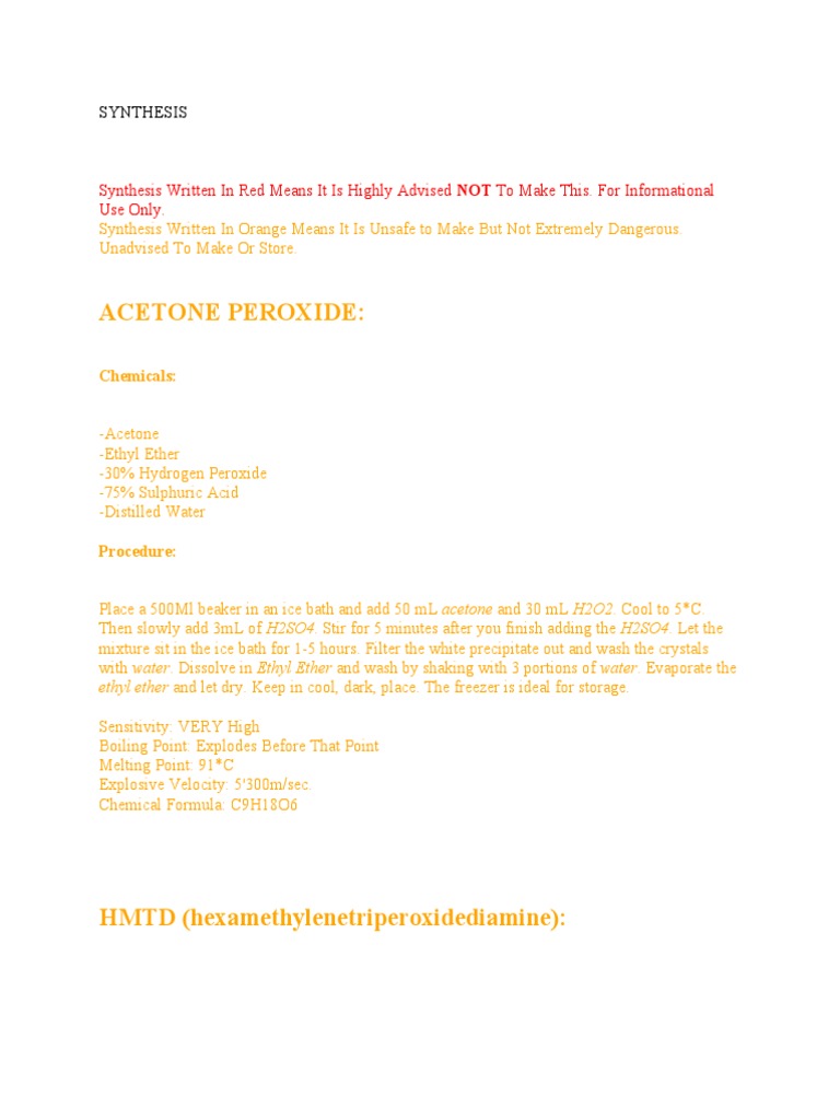 Acetone Peroxide:: Synthesis Written in Red Means It Is Highly Advised ...