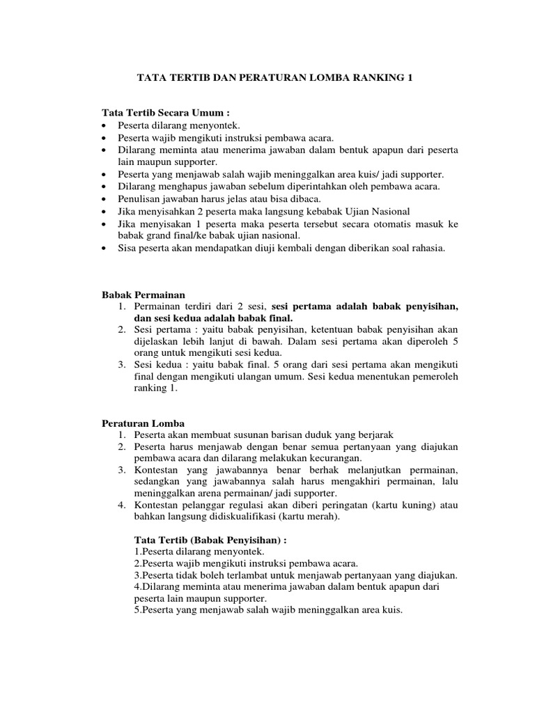 Tata Tertib Dan Peraturan Lomba Ranking 1 | PDF
