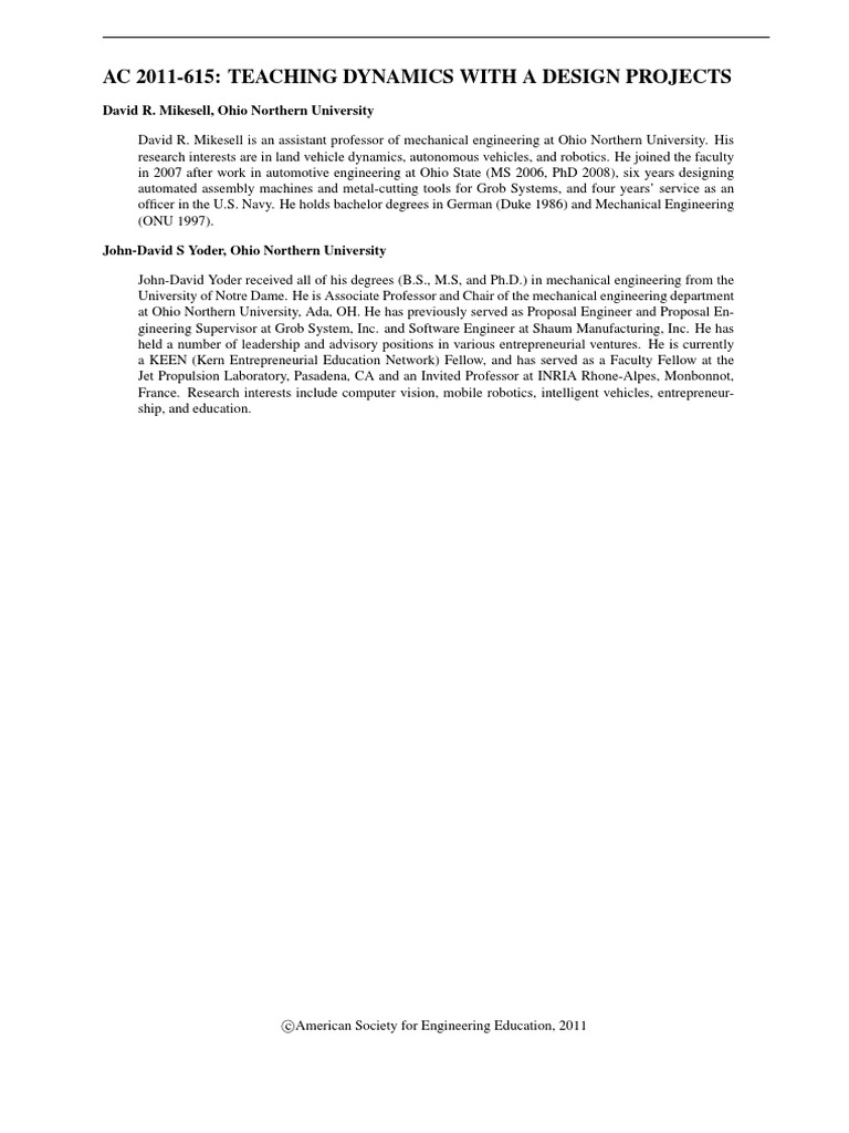 Teaching Dynamics With A Design Project Pdf Project Based Learning