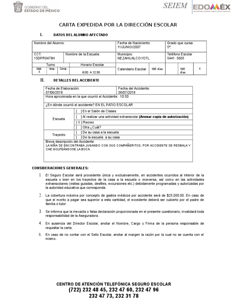 2018 Carta Seguro Escolar | PDF