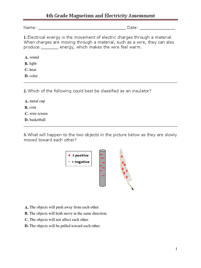 4th Grade Electricity and Magnetism Quiz | PDF | Electricity | Magnetism