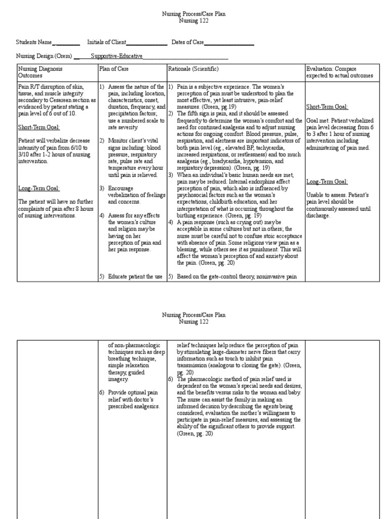Care Plan Postpartum | PDF | Pain | Childbirth