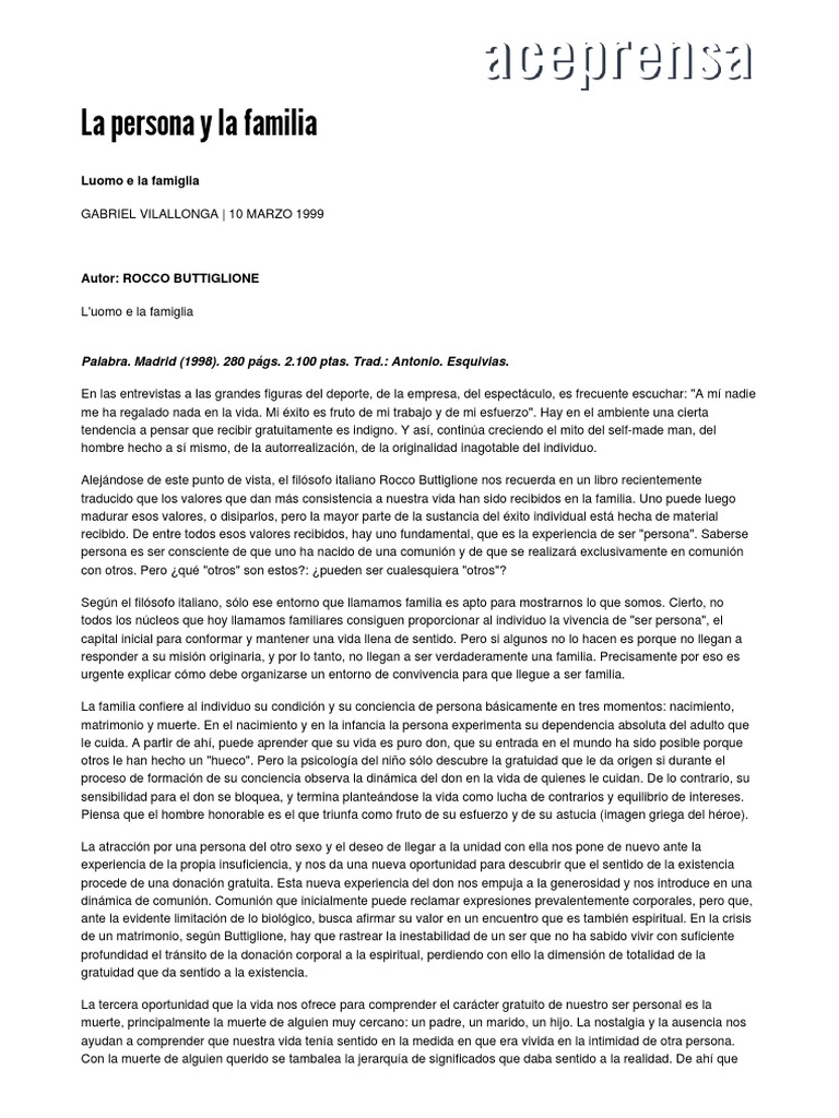 La Persona y La Familia | PDF | Vida | Familia
