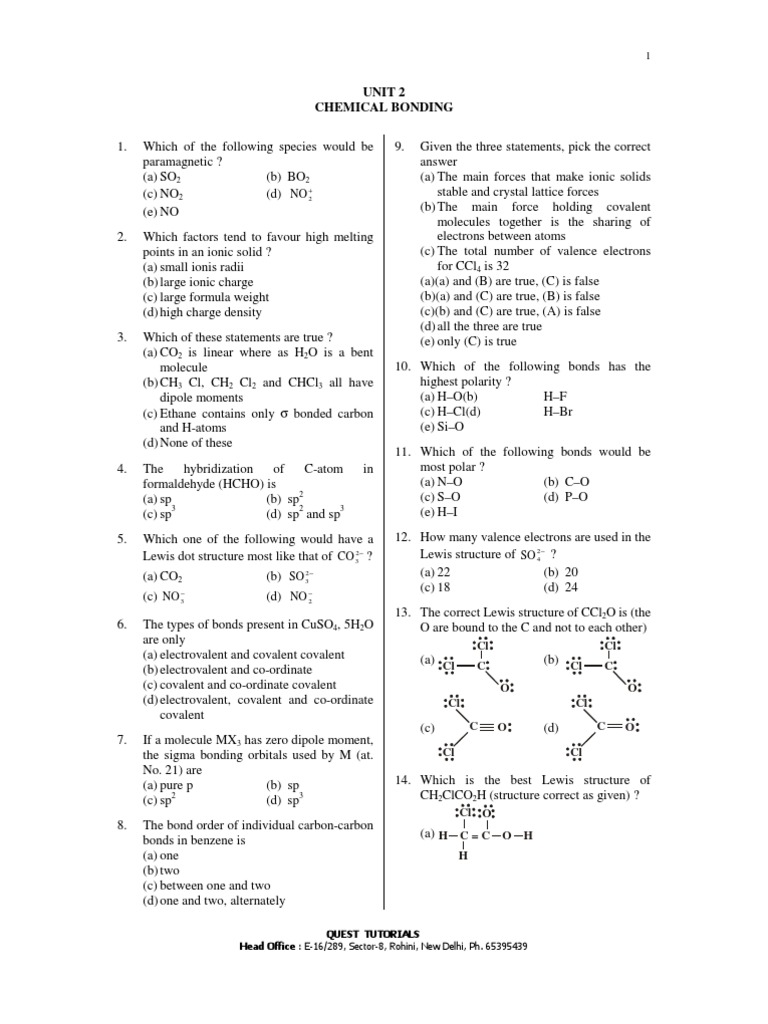 Unit2 Chemical Bonding Qns | PDF | Chemical Bond | Covalent Bond