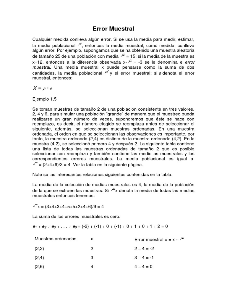 Error Muestral | PDF | Muestreo (Estadísticas) | Media