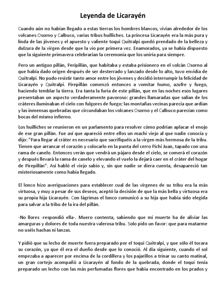 Leyenda de la Princesa Licarayén | PDF | Naturaleza