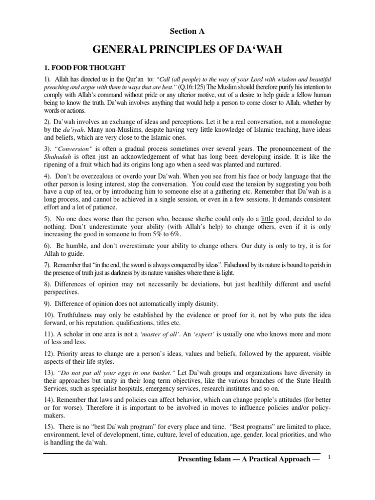 General Principles of Da Wah: 1. Food For Thought | PDF | Kafir | Quran