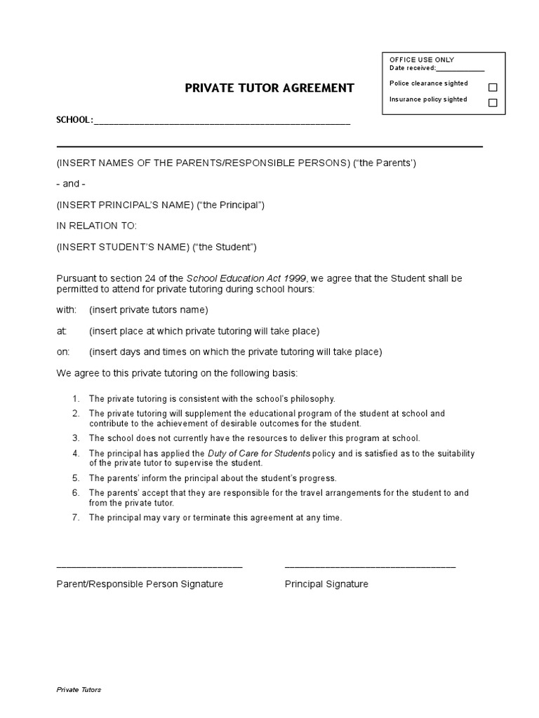 Private Tutor Agreement | PDF