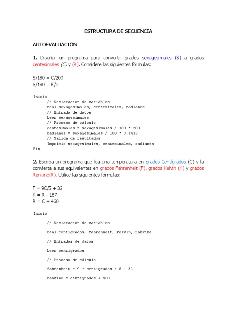 Estructura de Secuencia - Autoevaluación | PDF | Celsius | Algoritmos