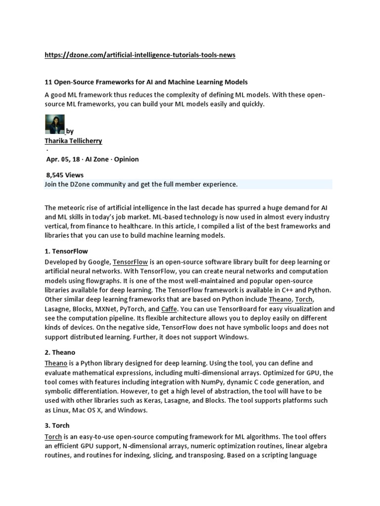 Open-Source Frameworks For AI | PDF | Artificial Intelligence ...