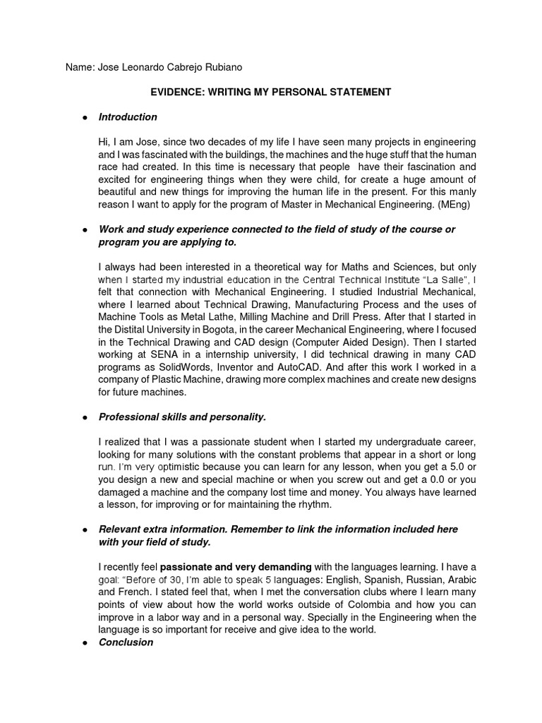 Evidence - Writing My Personal Statement | PDF | Technical Drawing ...