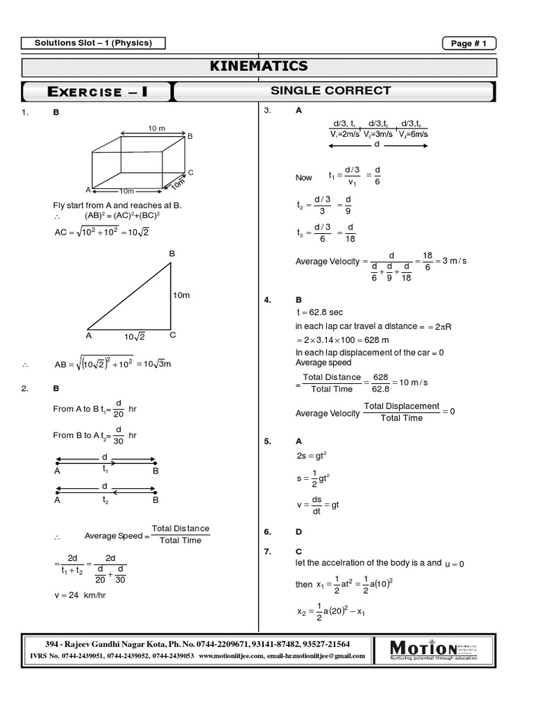 Answer Key Kinematics PDF | PDF