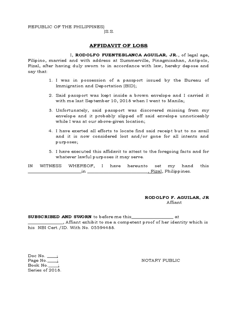 Affidavit of Loss Receipt | PDF | Affidavit | Document