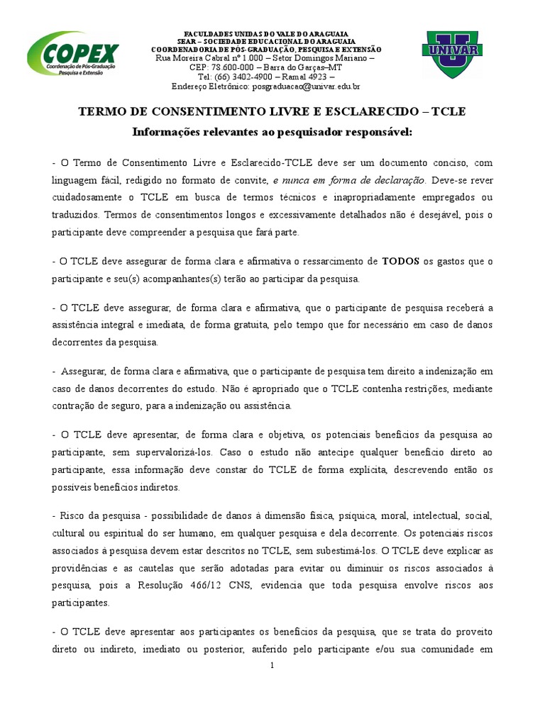 Instruções e Modelo para o TCLE | PDF | Genética | Pós-graduação