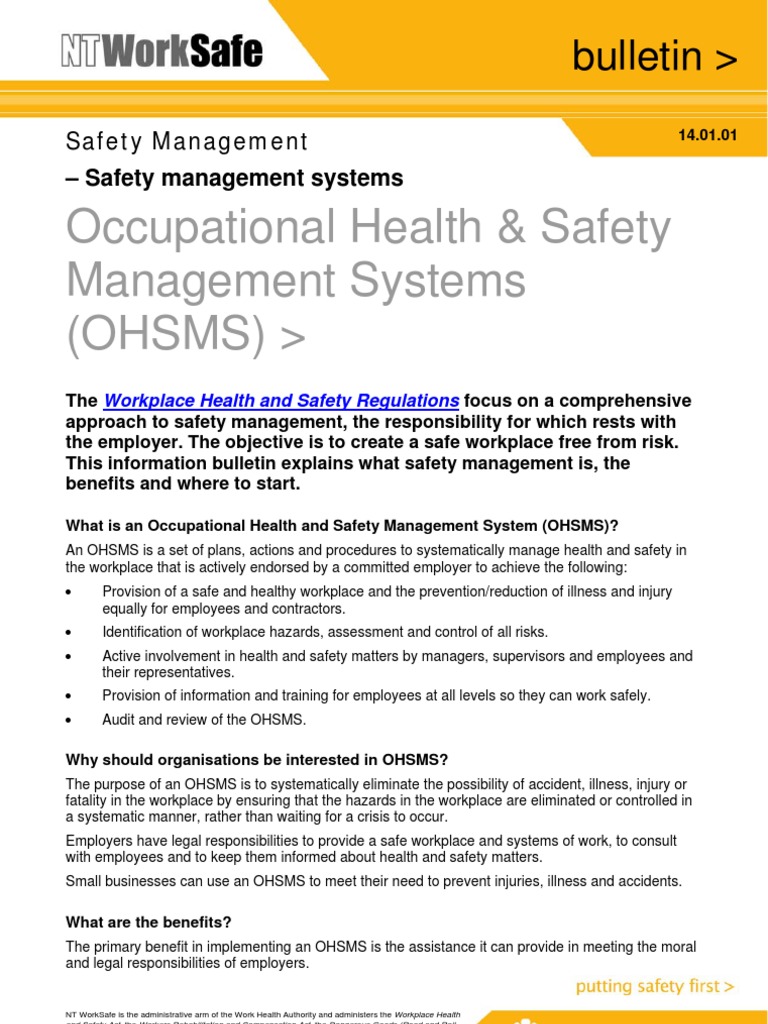 Occupational Health & Safety Management Systems (OHSMS) : Bulletin ...
