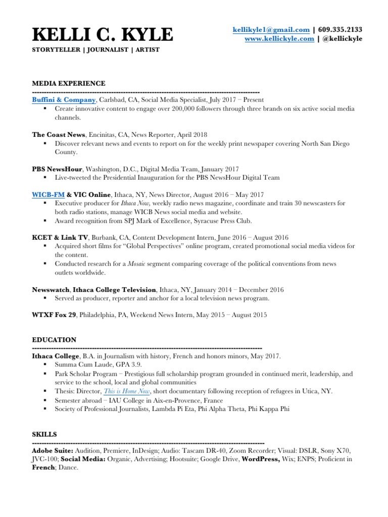Kelli Kyle Resume 2018 | PDF | News Broadcasting | News