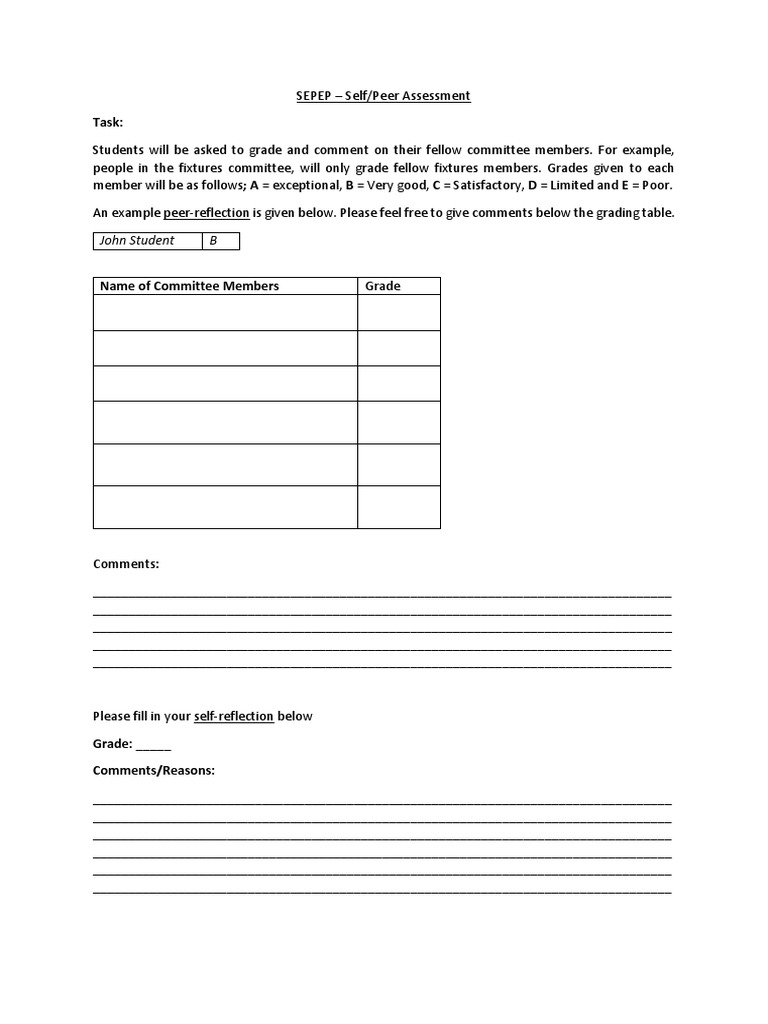Self-Peer Reflection Sheets | PDF