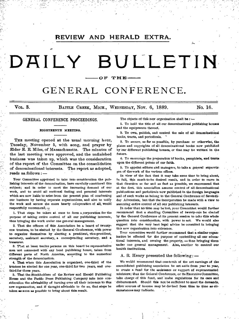 Daily Bulletin of The General Conference - November 6, 1889 | PDF ...
