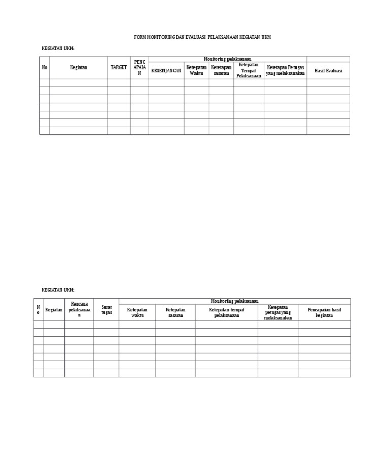 Contoh Form Monitoring Pelaksanaan Kegiatan Ukm | PDF