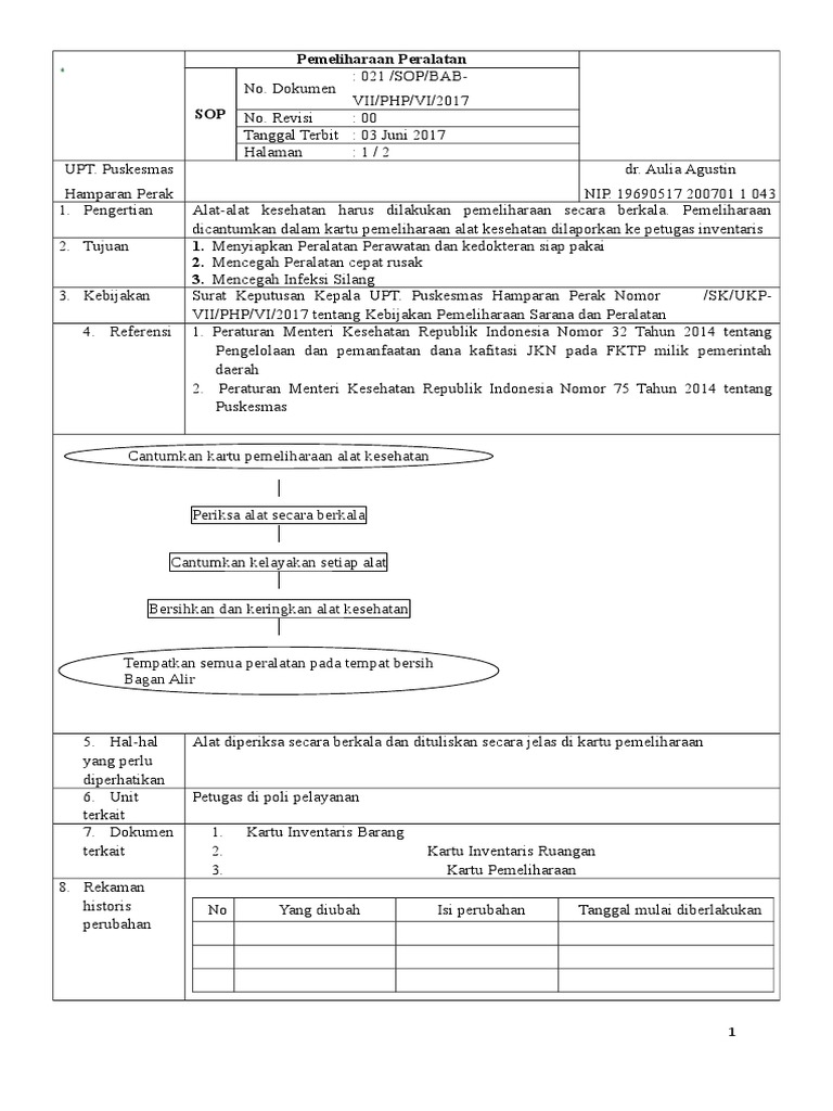 7.3.2.2 SOP Pemeliharaan Peralatan | PDF | Sains & Matematika