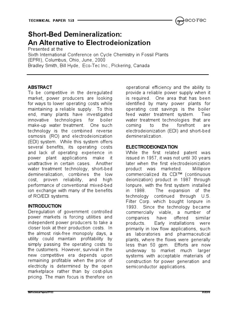 TP 153 Demineralization | PDF | Chlorine | Ion