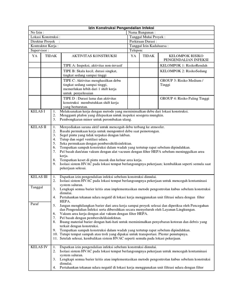 Form ICRA Izin Konstruksi Pengendalian Infeksi | PDF