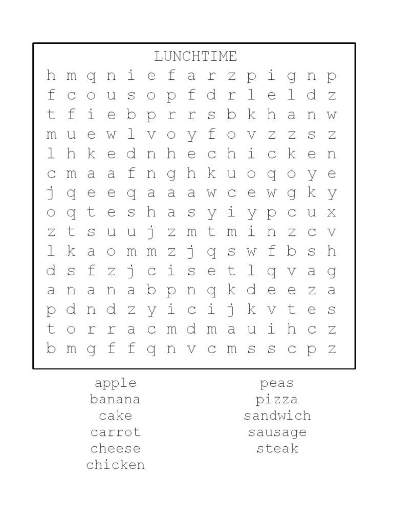 LUNCHTIME Wordsearch | PDF