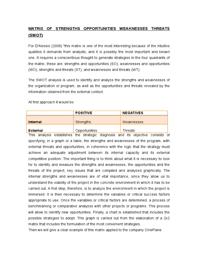 Matrix of Strengths Opportunities Weaknesses Threats | PDF | Swot ...