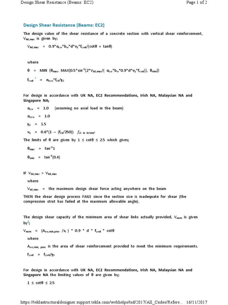 Design Shear Resistance (Beams EC2) | PDF | Beam (Structure) | Shear Stress