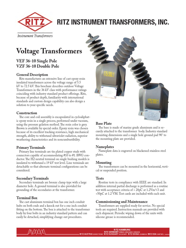 Ritz Voltage Transformers Overview | PDF | Transformer | Electrical ...