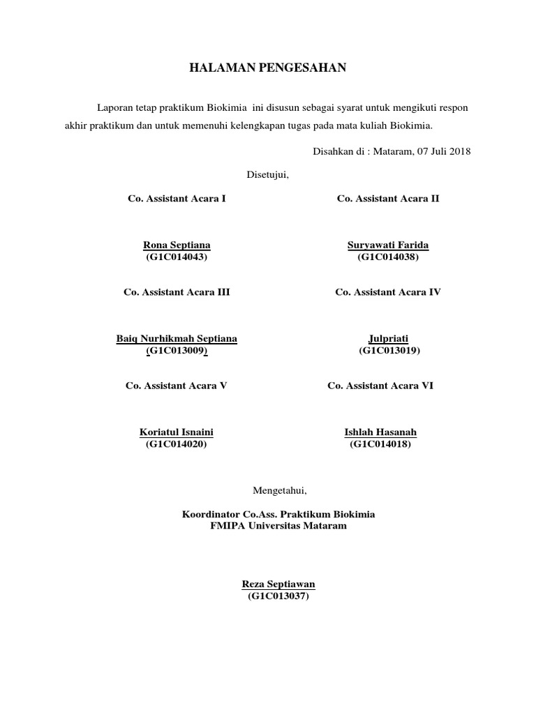 Contoh Halaman Pengesahan Laporan | PDF