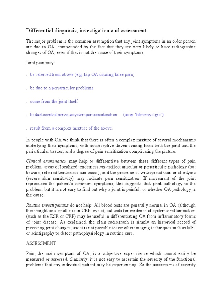 Differential Diagnosis, Investigation and Assessment | PDF | Health ...