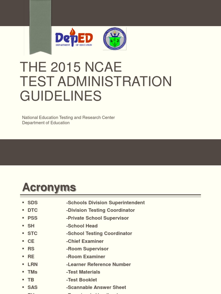 The 2015 Ncae Test Administration Guidelines: National Education ...