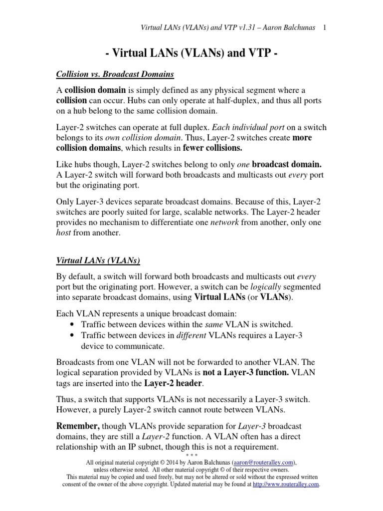 Virtual Lans (Vlans) and VTP - : Collision vs. Broadcast Domains | PDF ...