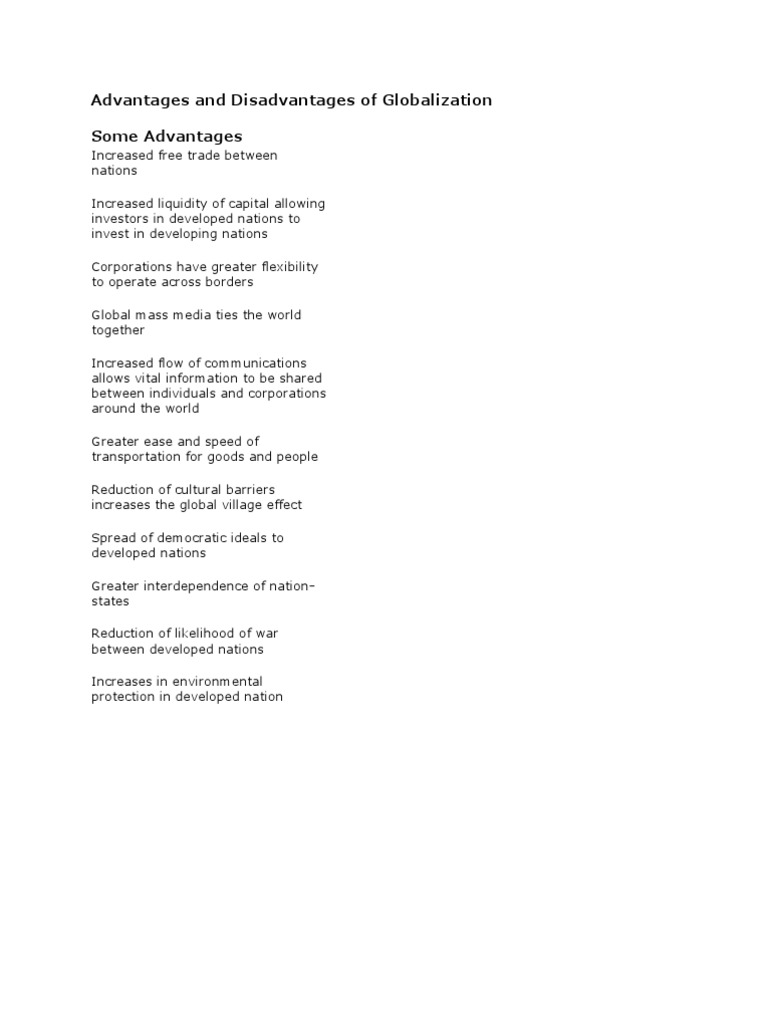 Advantages and Disadvantages of Globalization | Download Free PDF | Globalization | Nation