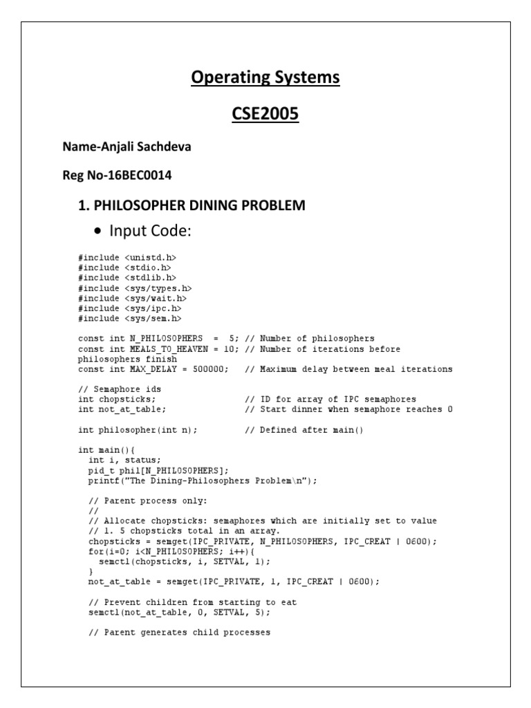 Operating Systems CSE2005: Input Code | PDF | Computer Programming | Areas Of Computer Science