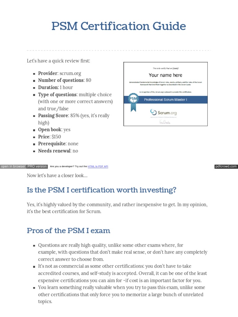PSM Guide | PDF | Scrum (Software Development) | Test (Assessment)