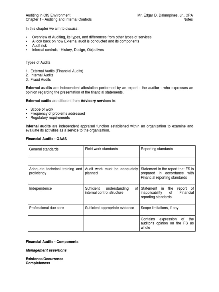 CIS Chapter 1 | PDF | Financial Audit | Internal Control