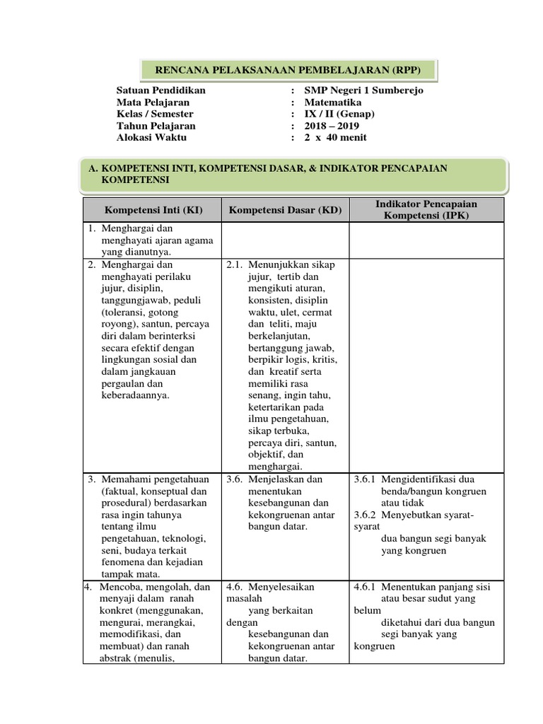 RPP 1 Kesebangunan & Kekongruenan | PDF